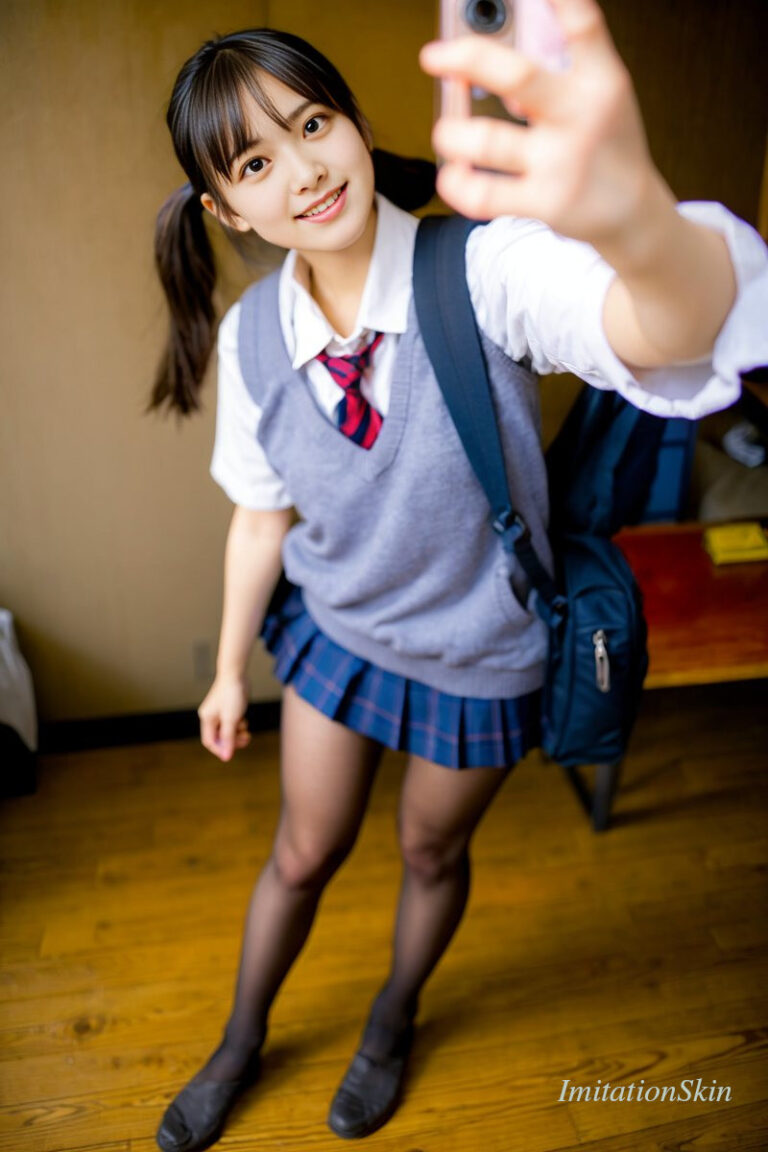学校で下半身丸出しでJKコスプレしている女の子の自撮り画像 | ImitationSkin – パンスト直穿きフェチの復活